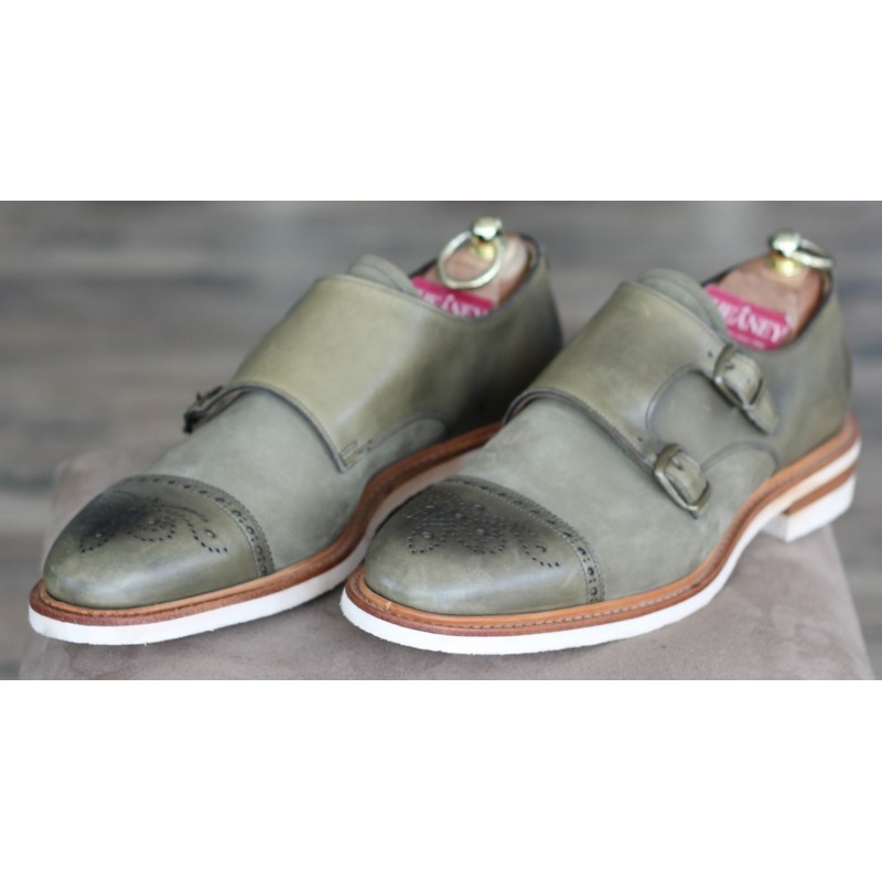 Cheaney Specials J1299-138 Olive green semi brogue double monk UK Men's Size 8